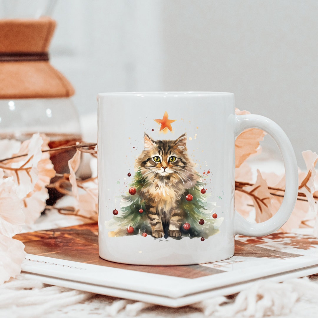 Christmas Cat Mug Meowy Christmas Meowy and Bright Mug Cozy - Etsy