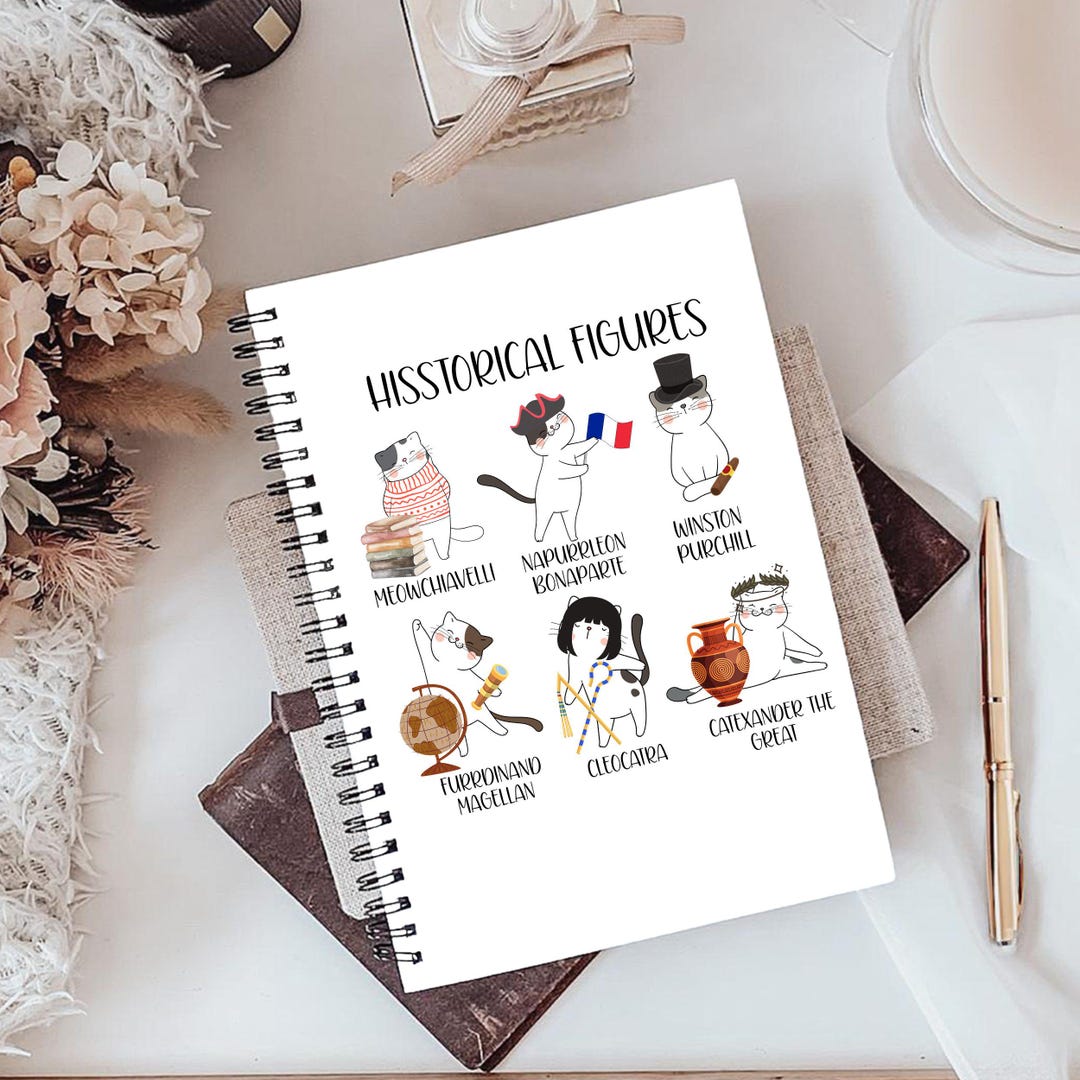 Funny History Cat Pun Spiral Notebook - Ruled Line, Journal, Diary ...
