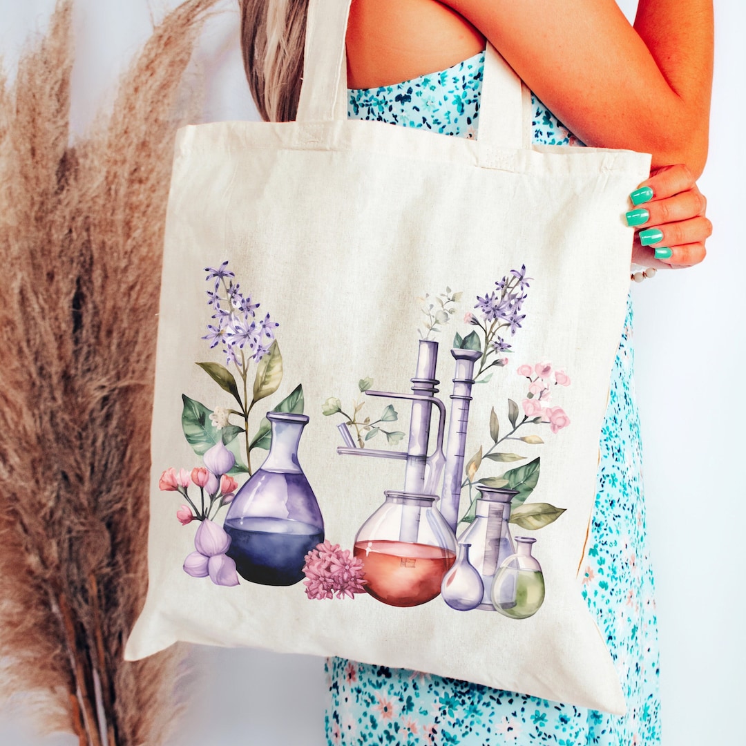 Chemistry Science Lover Tote Bag, Cute Science Teacher Floral Beakers ...