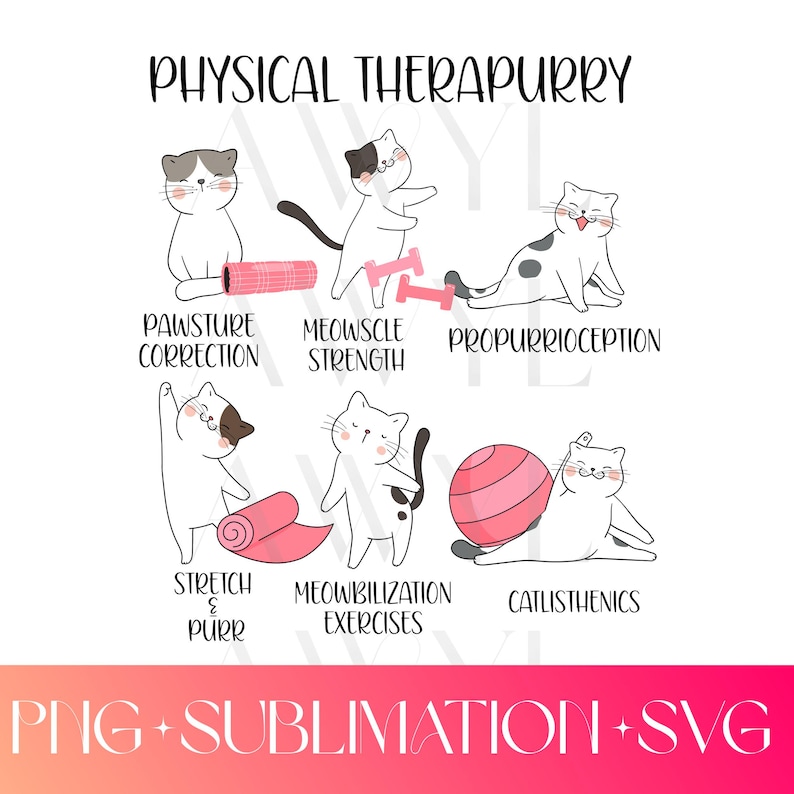 Funny Physical Therapy Cats PNG SVG Digital Download File Physical ...