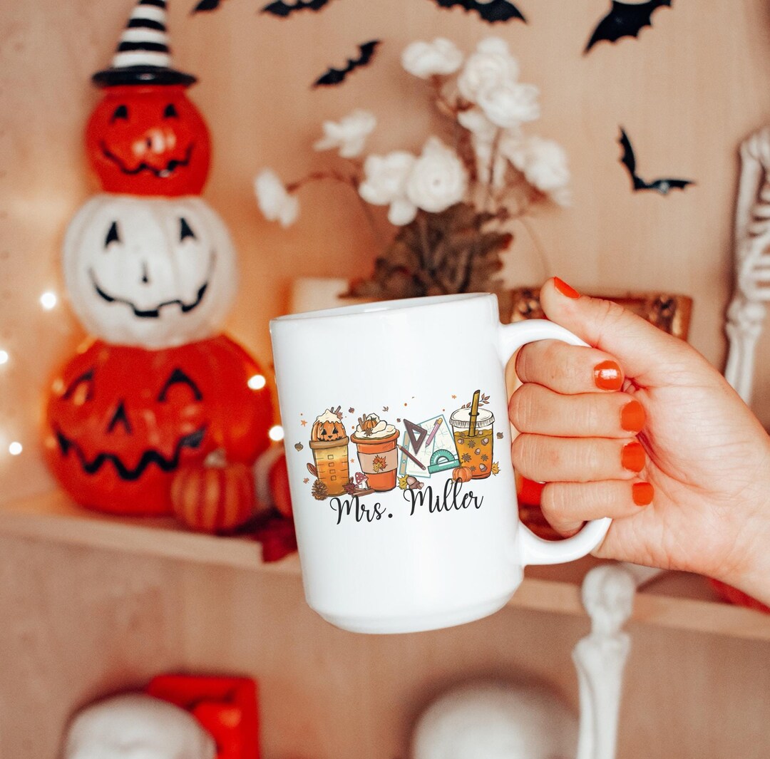 Custom Math Teacher Fall Mug, Cute Coffees and Math Personalized Mug ...