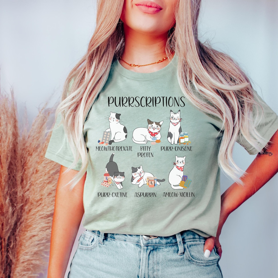 Pharmacy Cat Lover Shirt, Purrscriptions, Medical Cat Puns Funny Cat ...