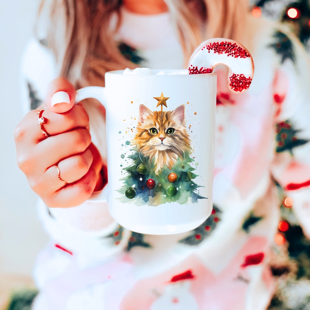 Christmas Cat Mug, Meowy Christmas, Meowy and Bright Mug, Cozy Holiday ...
