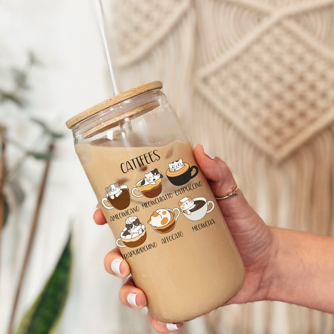 Coffee Cats Glass Tumbler,cat Lover Glass Coffee Tumbler With Straw, Gift for Coffee Lover Funny ...