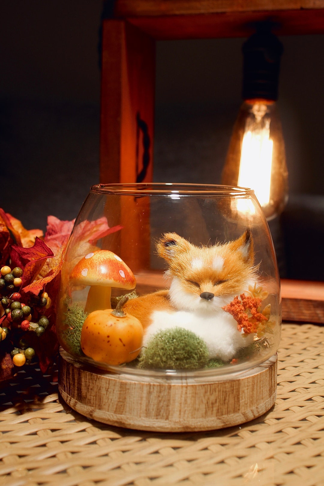 Cute Fox Fall Home Decor Cottagecore, Fall Fox Diorama, Autumn Woodland ...