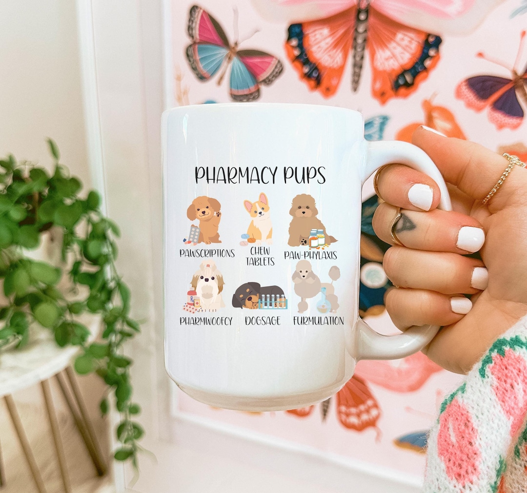 Pharmd Dog Lover Mug, Pharmacy Funny Dog Puns, Pharmwoofcy Pharmacist ...
