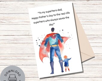 Printable Father's Day Card for Your Superhero Dad | INSTANT DOWNLOAD ...
