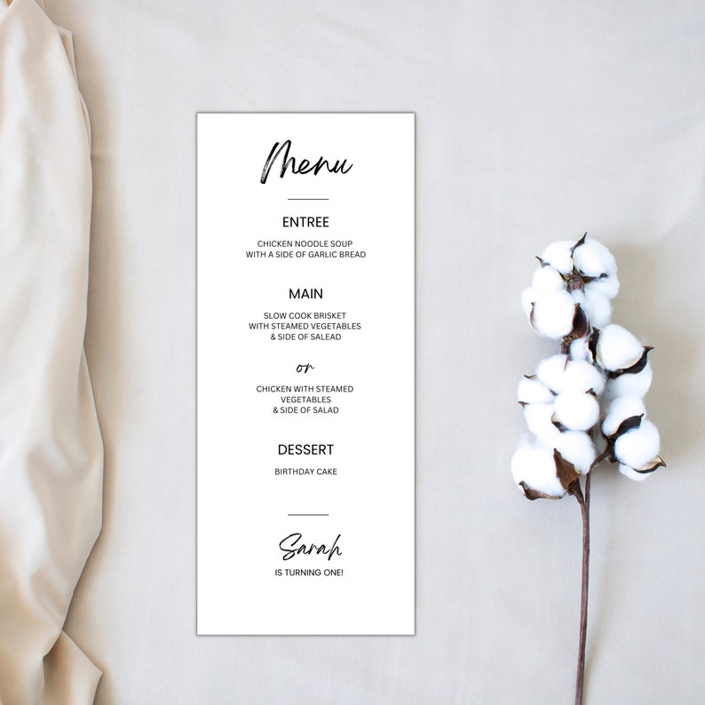 Birthday Menu Template, Minimalist Birthday Menu, Modern Boy/girl ...