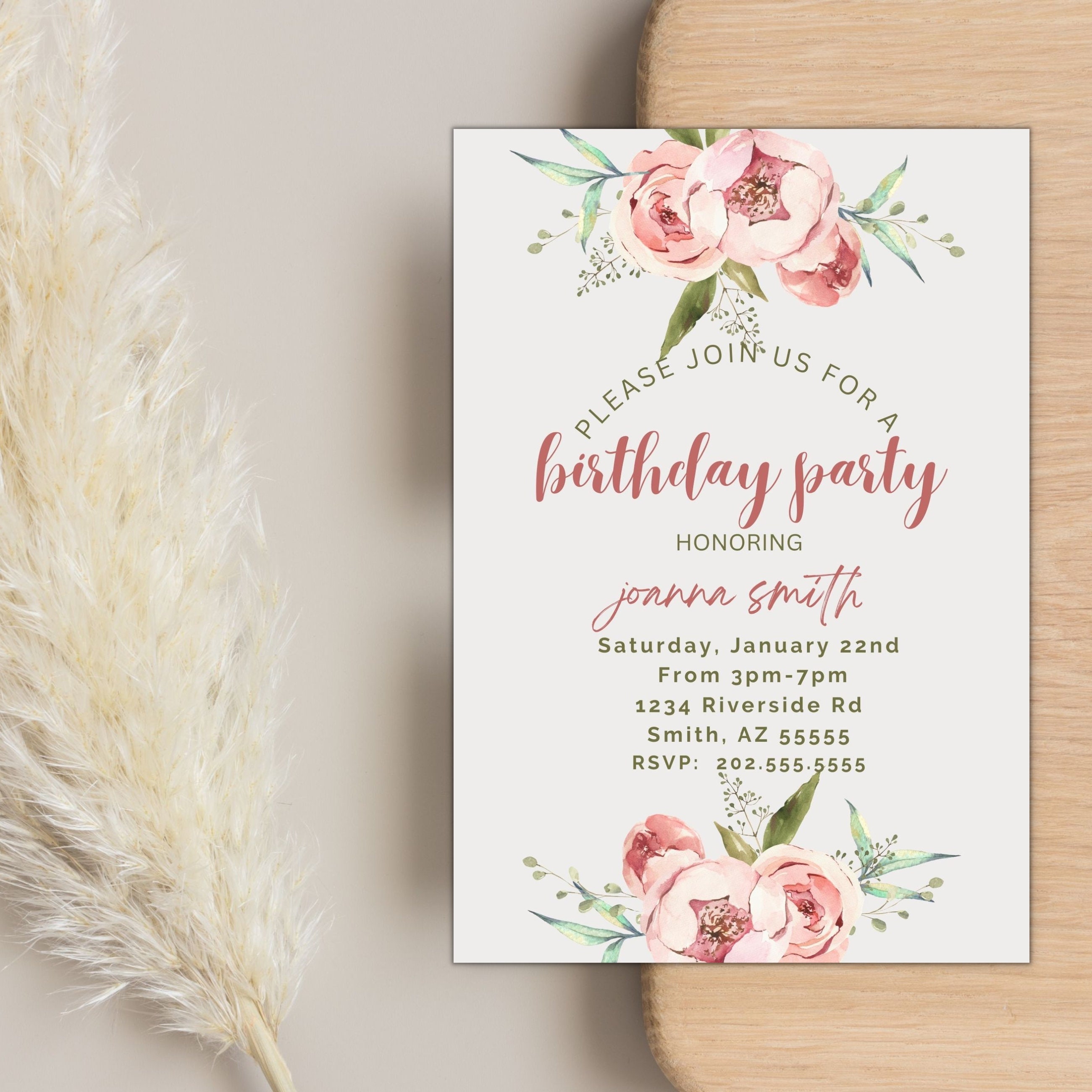 Roses Birthday Invitation Printable, Roses Birthday Party Invite ...