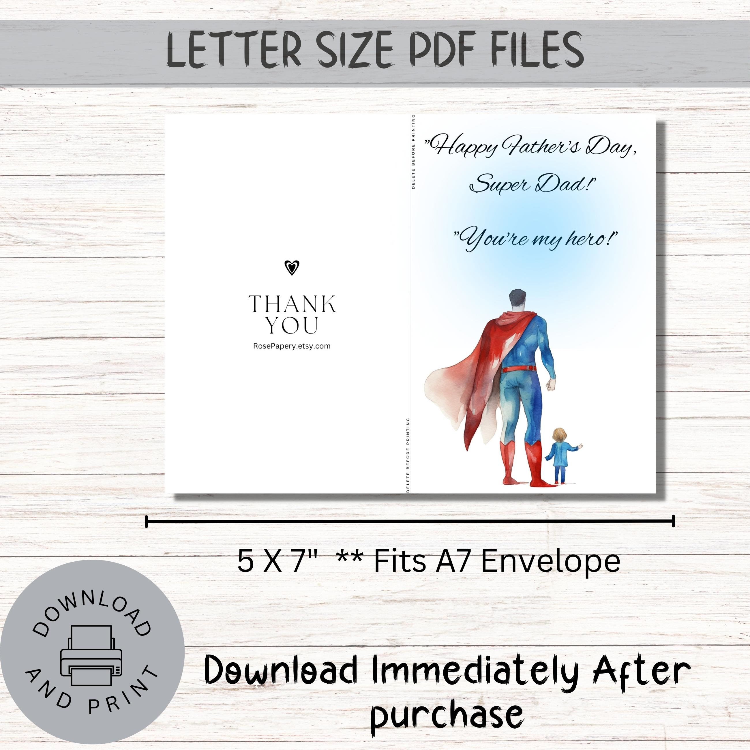 Instant Download Father's Dad Card, Superhero Happy Fathers Day Card ...