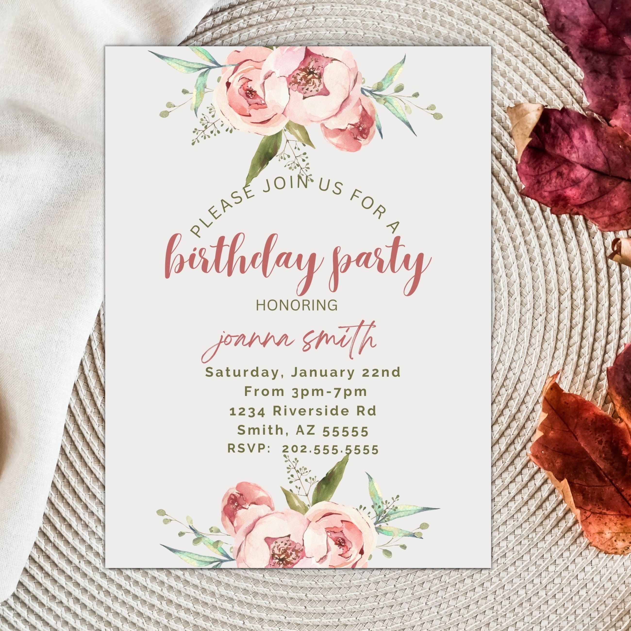 Roses Birthday Invitation Printable, Roses Birthday Party Invite ...
