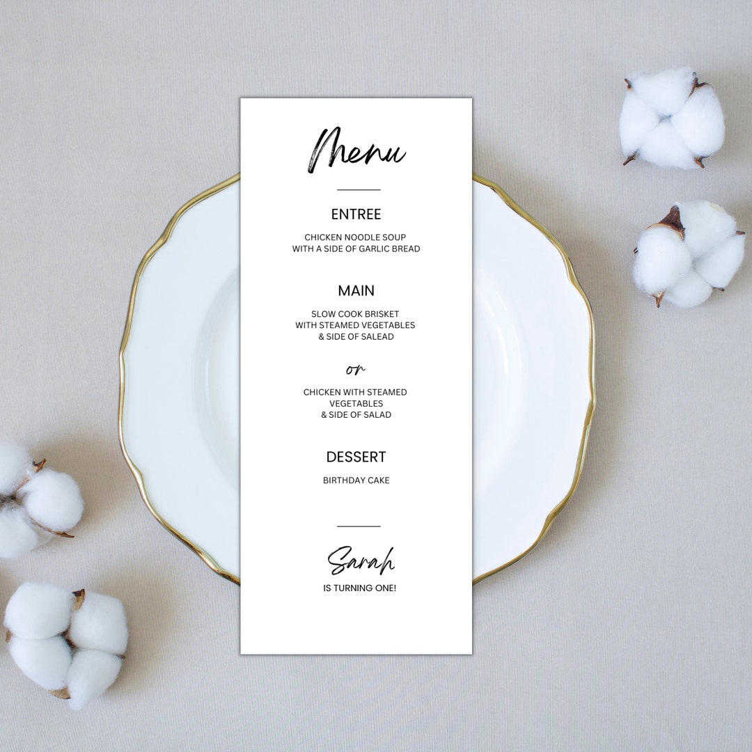 Birthday Menu Template, Minimalist Birthday Menu, Modern Boy/girl ...