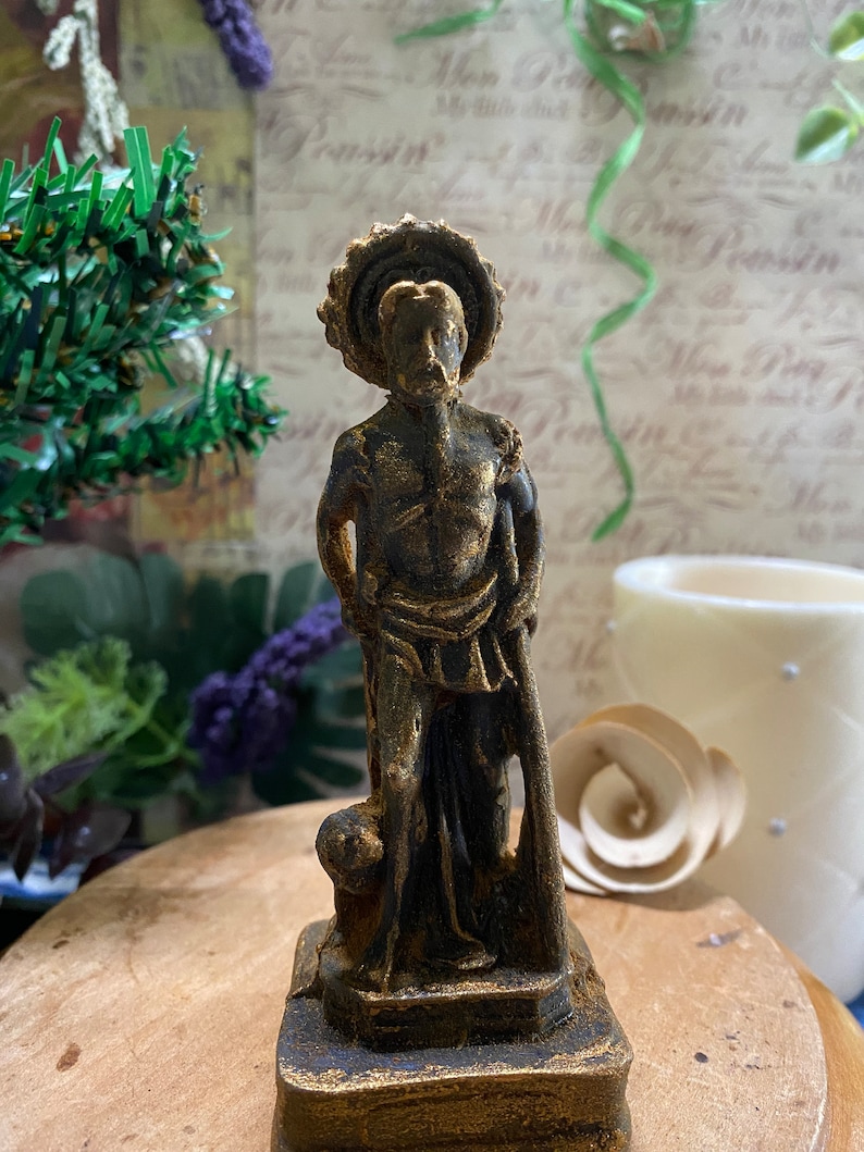 St. Lazarus, San Lazaro, Statue, Figurine, Blackened Beeswax Dusted W ...