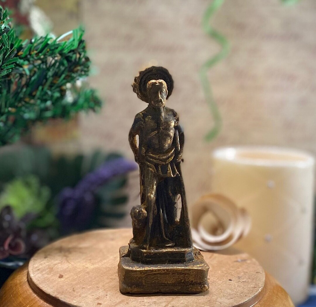 St. Lazarus, San Lazaro, Statue, Figurine, Blackened Beeswax Dusted W ...