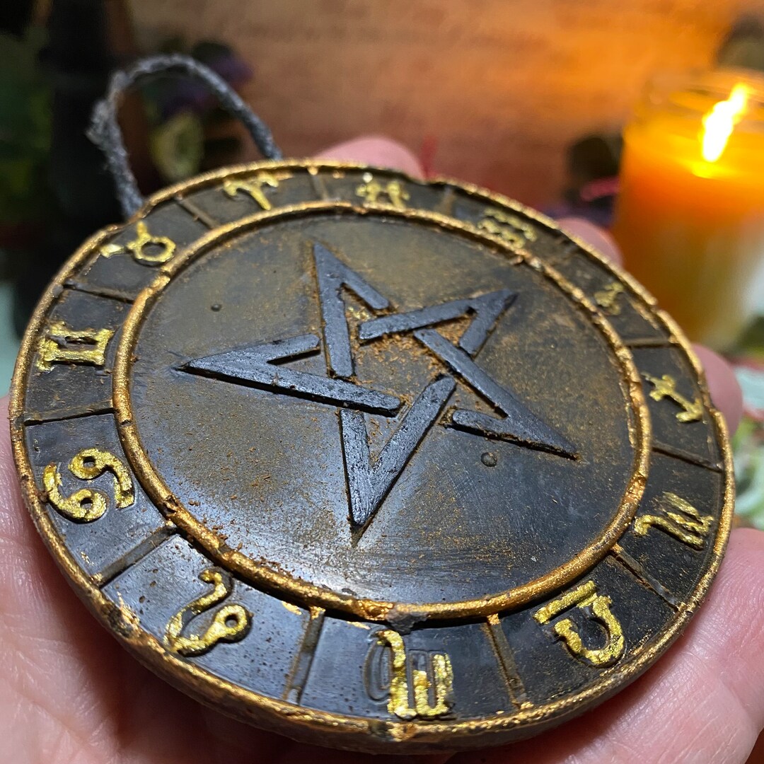 Pentacle Medallion W Constellation Symbols, Blackened Beeswax W ...