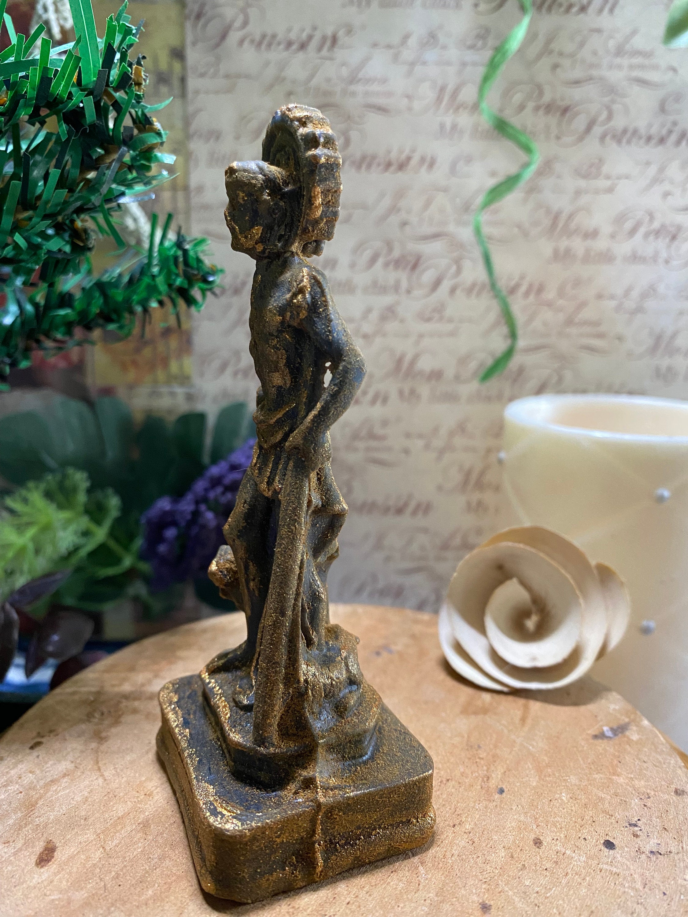 St. Lazarus, San Lazaro, Statue, Figurine, Blackened Beeswax Dusted W ...