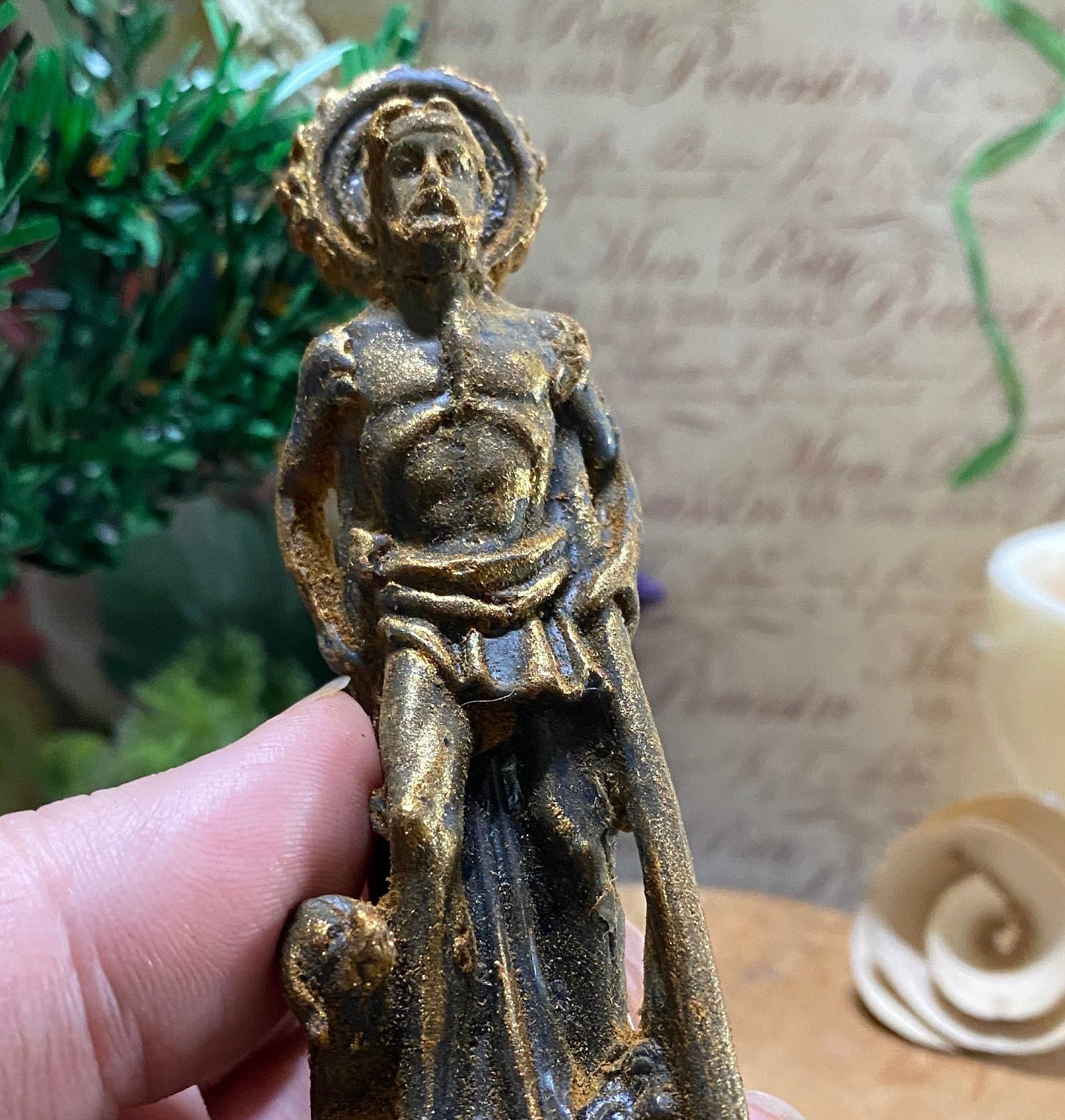 St. Lazarus, San Lazaro, Statue, Figurine, Blackened Beeswax Dusted W ...