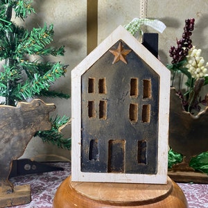 Primitive Salt Box House, Rectangle Door, Shelf Sitter, Wood and ...