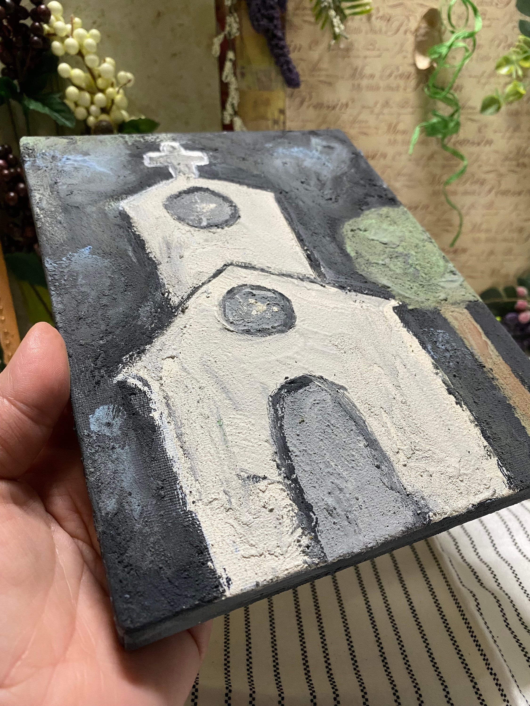 Primitive Church W Tree, Painting, Americana, Primitive Decor ...