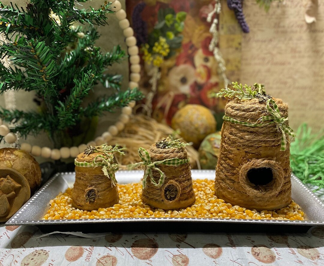 Primitive Bee Skeps/bee Hives With Bee Charms, Beehives- 3 Sizes ...
