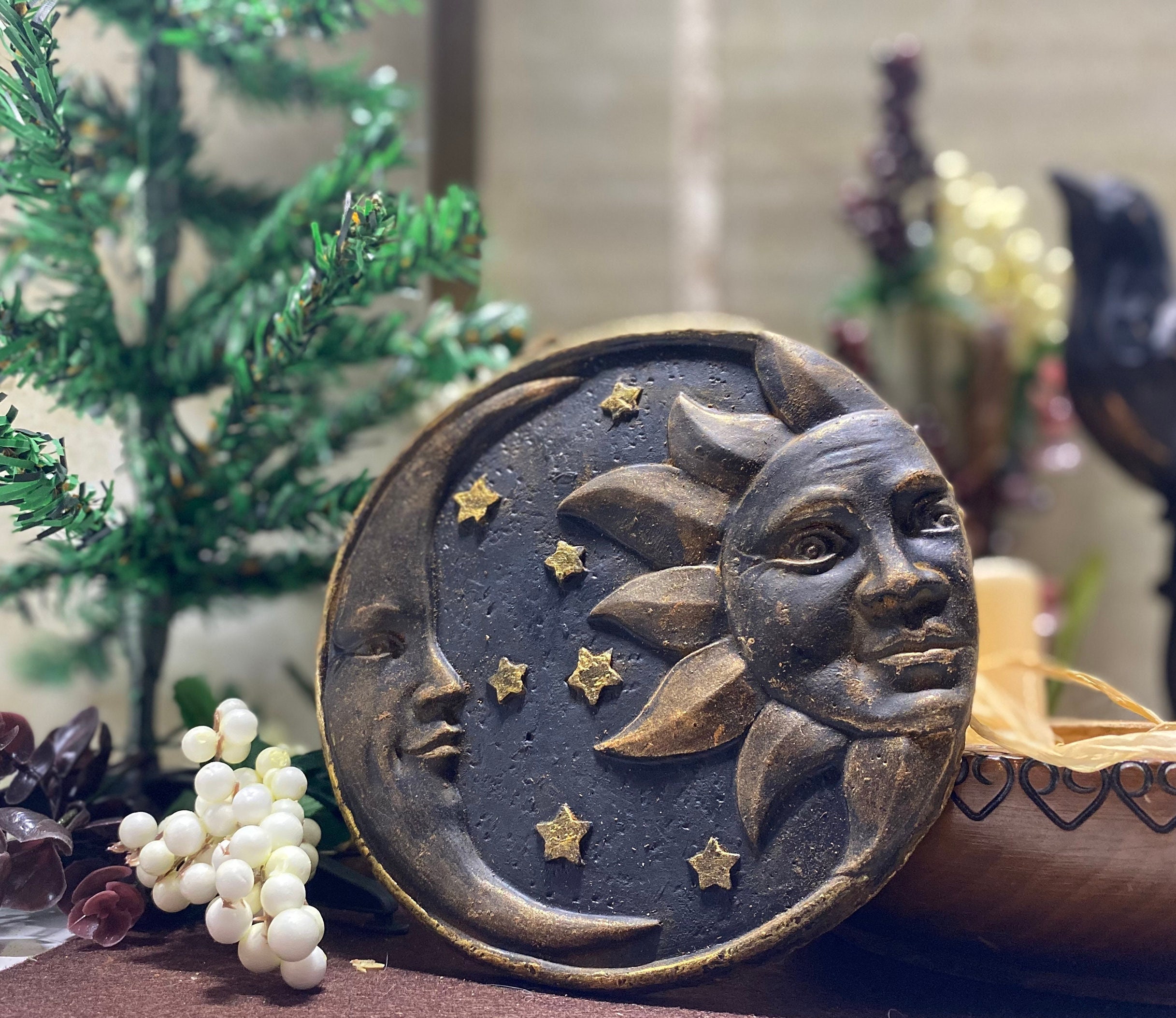 Celestial Balance, Sun, Moon and Stars | Blackened Beeswax Dusted W ...