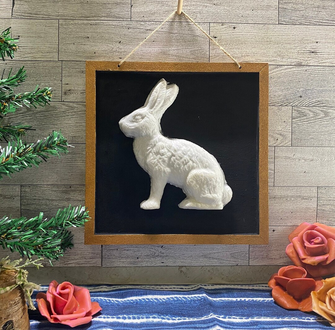 White Rabbit, Facing Left - Cast Paper Art, Molded Paper - Primitive ...