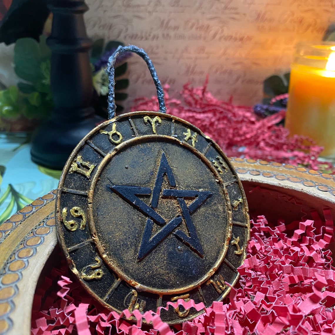 Pentacle Medallion W Constellation Symbols, Blackened Beeswax W ...