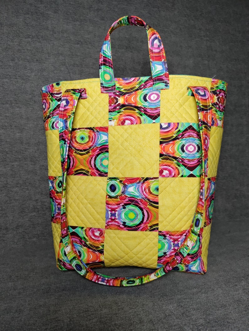 Large Bright Checkered Beach Tote. Open Top. Long and Short Handles ...