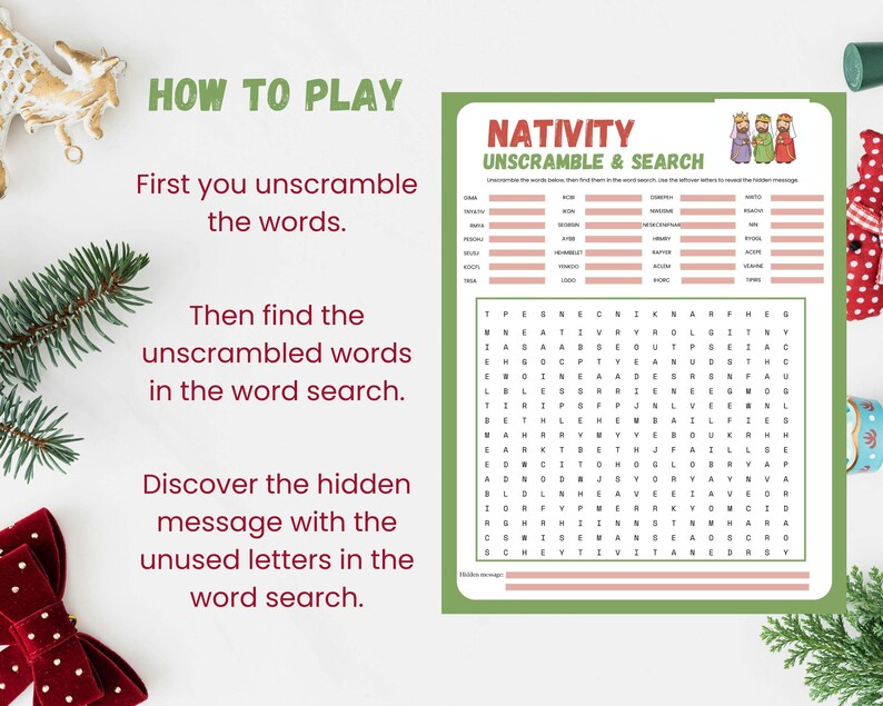 Nativity Story Unscramble & Word Search | Christmas Bible Activity ...