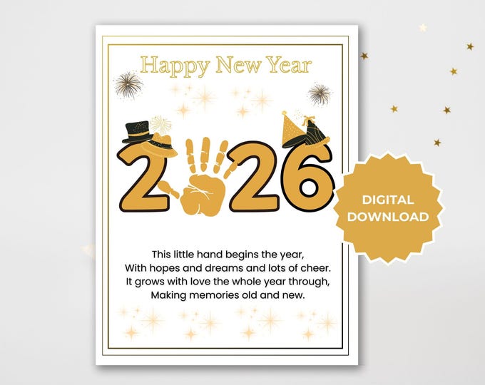 New Year 2026 Handprint Art, New Years Eve Kids Printable Handprint ...