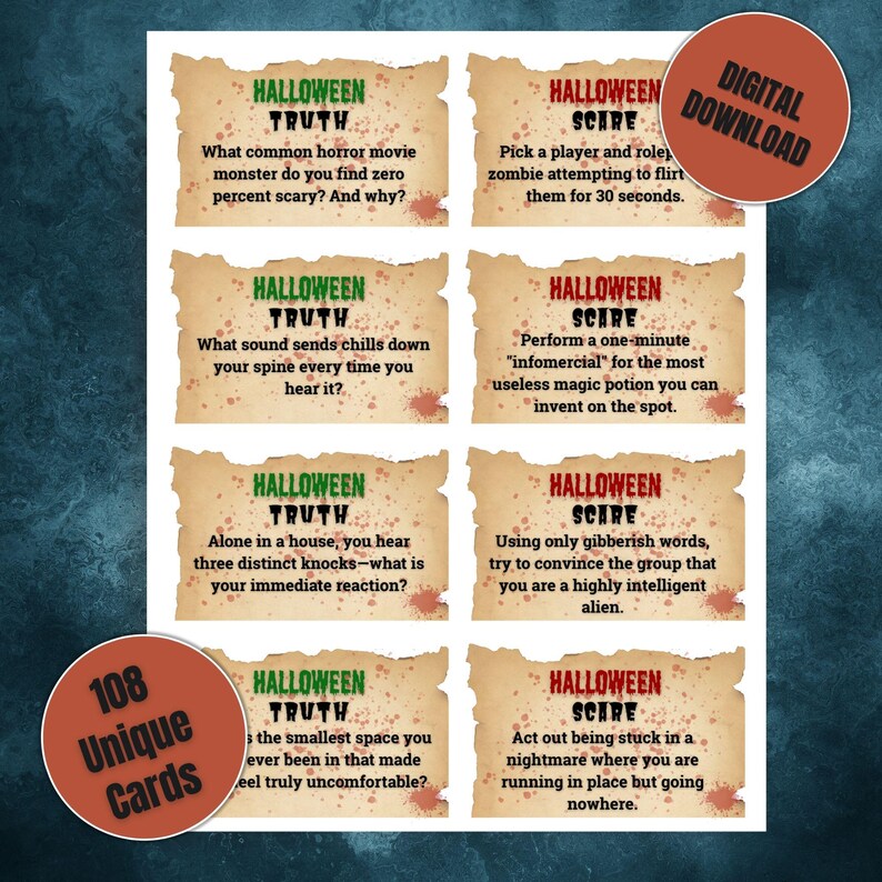Truth or Scare Halloween Edition Game | Printable Halloween Game Cards ...