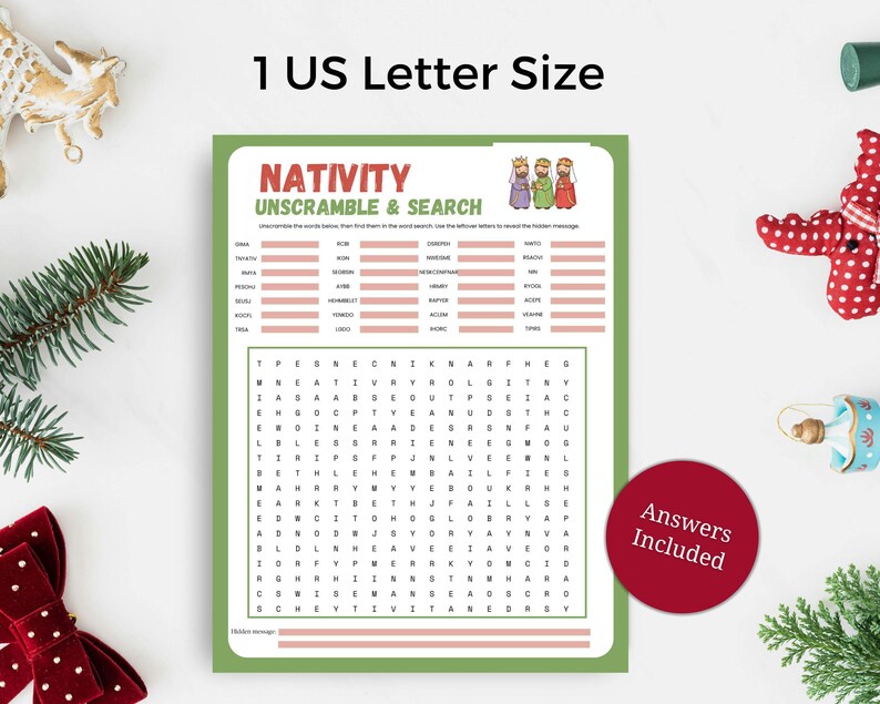 Nativity Story Unscramble & Word Search | Christmas Bible Activity ...