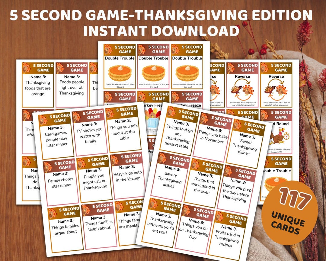Thanksgiving 5 Second Game | Printable Family Party Game for Kids ...