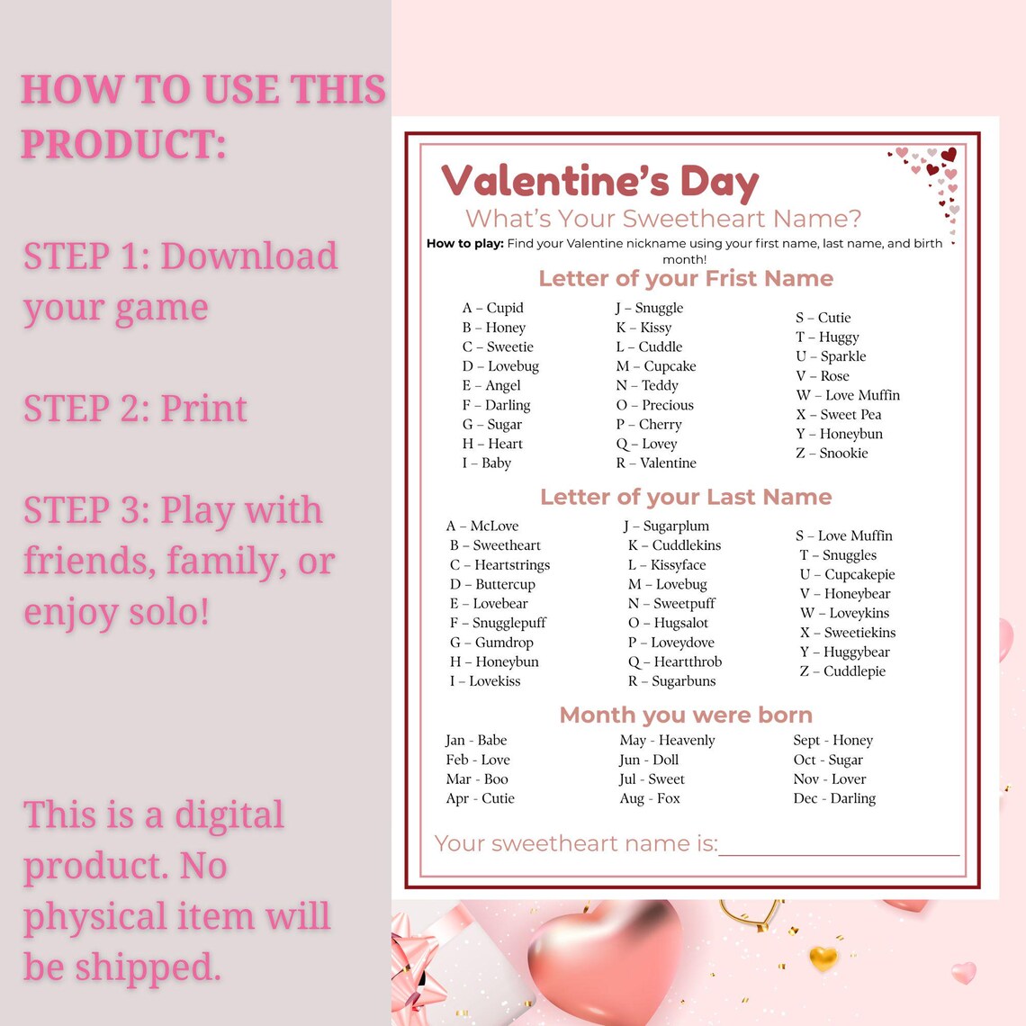 What’s Your Sweetheart Name Game | Valentine’s Day Printable | Fun ...
