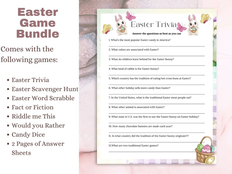 Fun Easter Printable Game Set for Kids & Adults/easter Fun Party Game ...