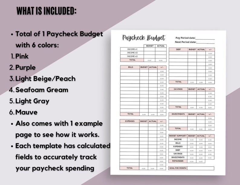 Printable Paycheck Budget Planner/paycheck Breakdown/paycheck Budget ...