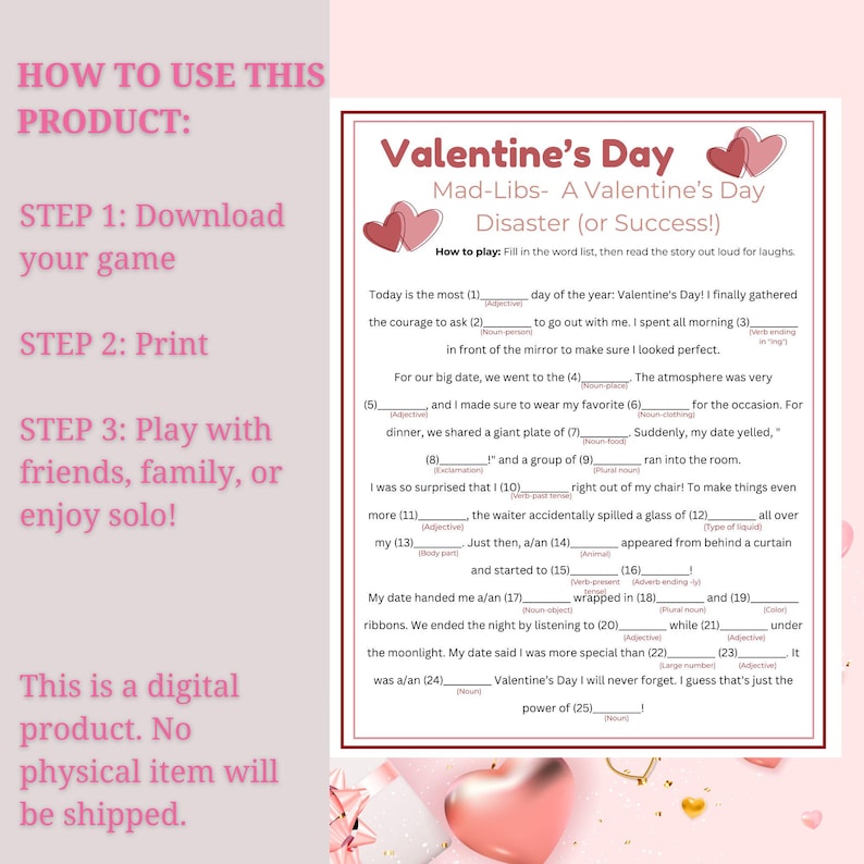 Valentine’s Day Mad Libs Game Printable | Funny Valentine Party Game ...