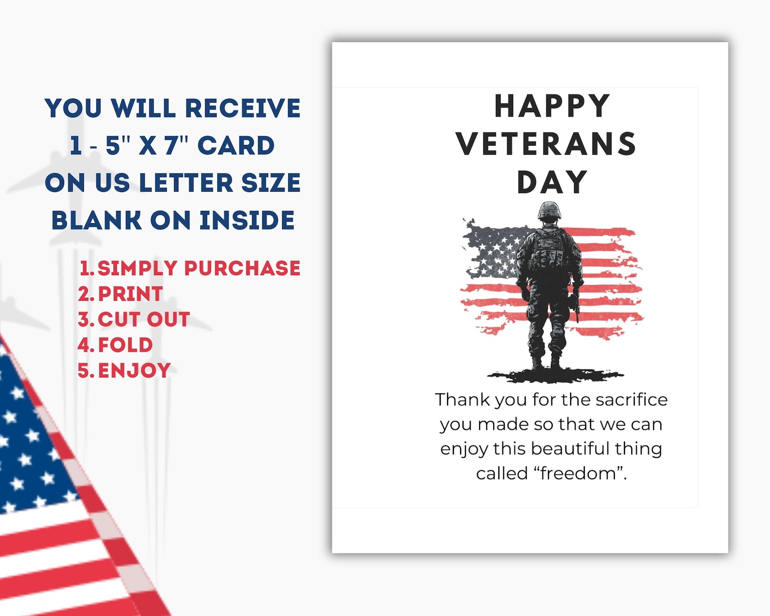 Printable Veterans Day Greeting Card - Instant Download/express ...