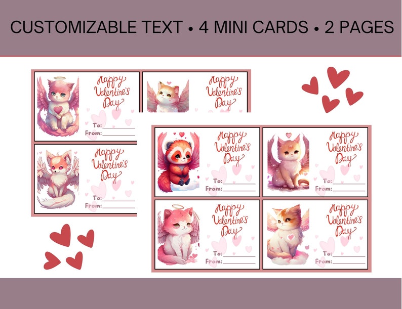 Digital Download/angel Animal Printable Valentines Day Cards/editable ...