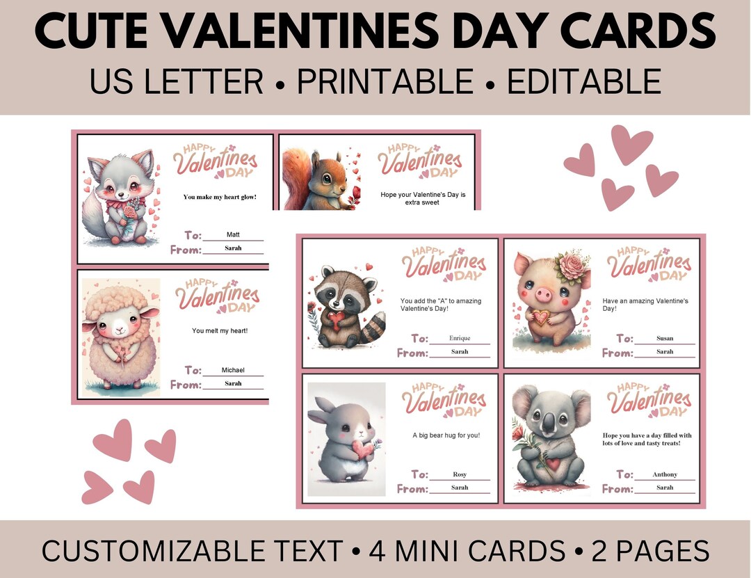 Instant Download Animal Printable Valentines Day Cards/editable ...