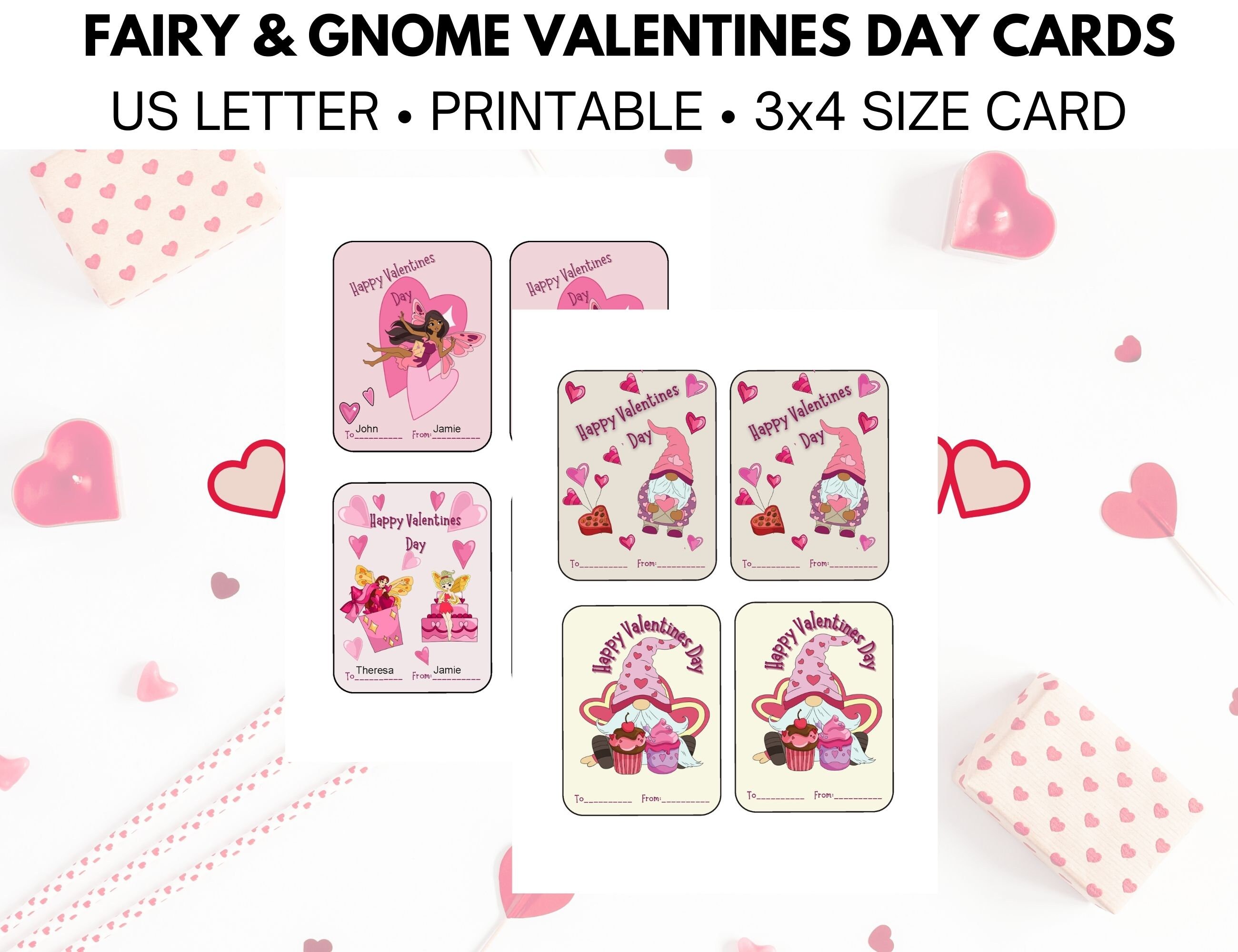Instant Download/fairy & Gnome Printable Valentines Day Cards/editable ...
