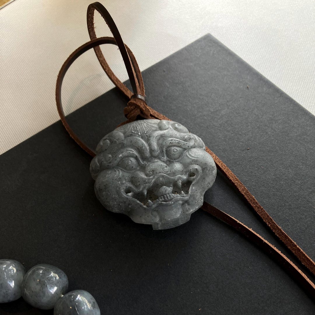 Men's Nephrite Jade Beast Face Pendant, Handcarved Leather Necklace - Etsy