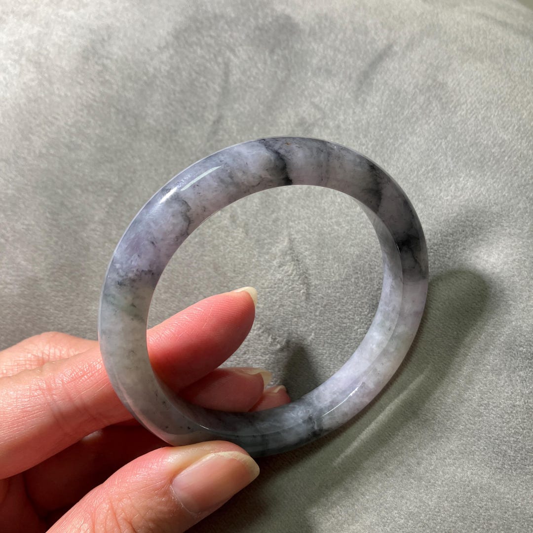 54mm Genuine Jadeite Bangle: Icy Gelatinous Texture Burma Purple Black ...