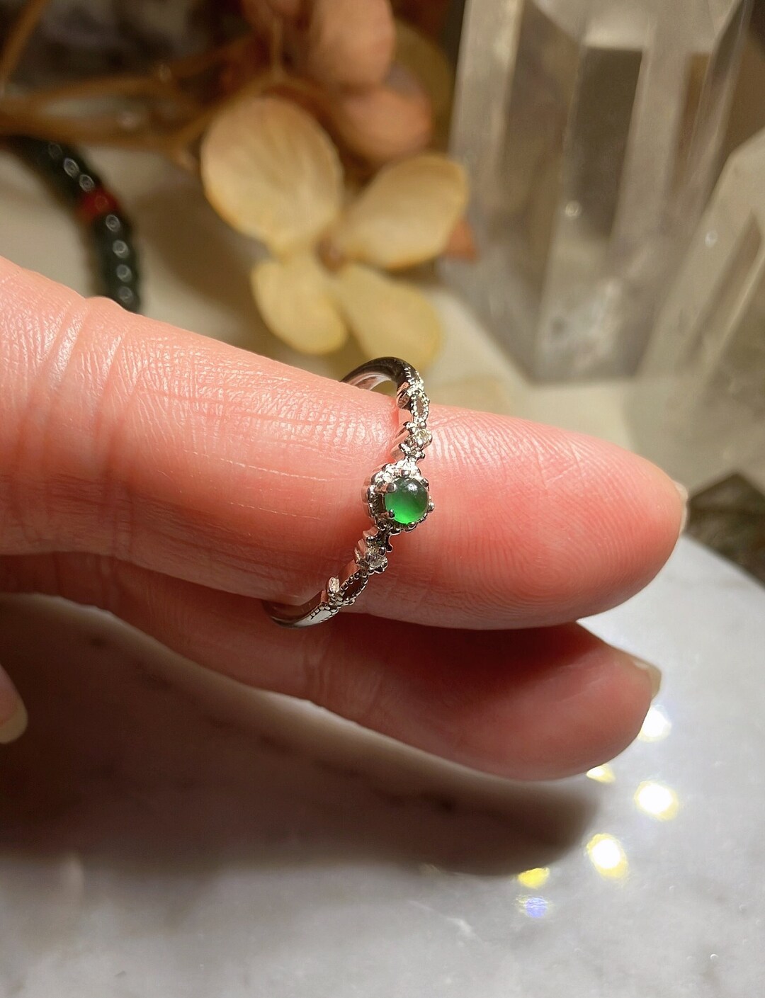 Genuine Jadeite Ring L Natural Jade Vintage Jade Ring S925 Sliver L ...