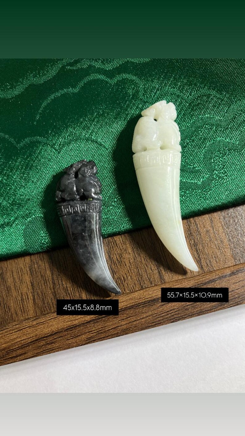 Burmese Type A Jadeite Dragon Tooth Pendant – Pixiu Amulet, Natural ...