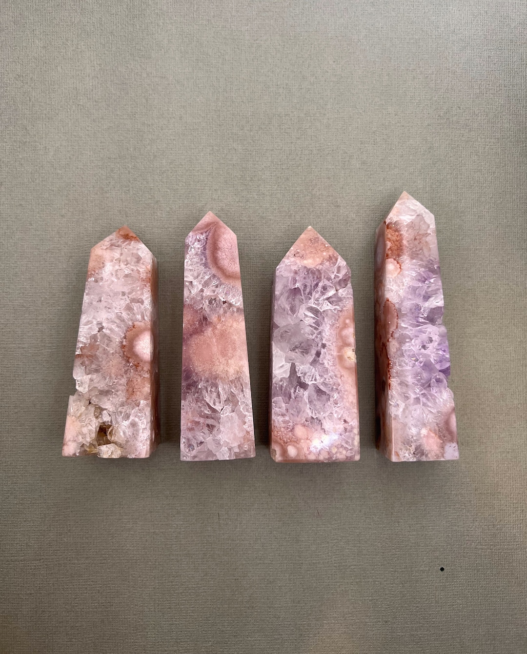 Flower Agate Obelisk Point, Pink Purple Flower Tower, Natural Druzy ...