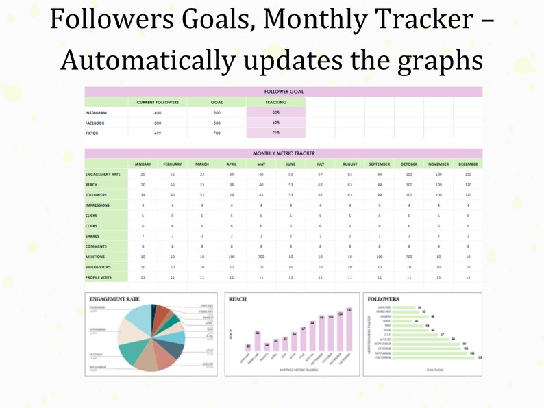 Social Media Content Calendar, Monthly Tracker, Followers Goals ...