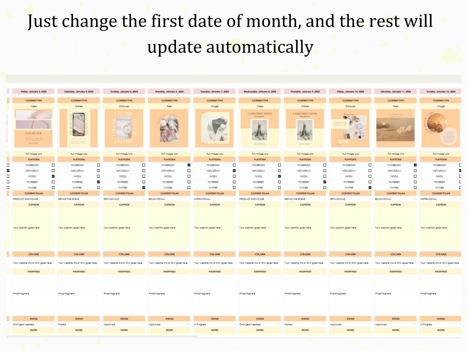 Social Media Content Calendar, Monthly Tracker, Followers Goals ...