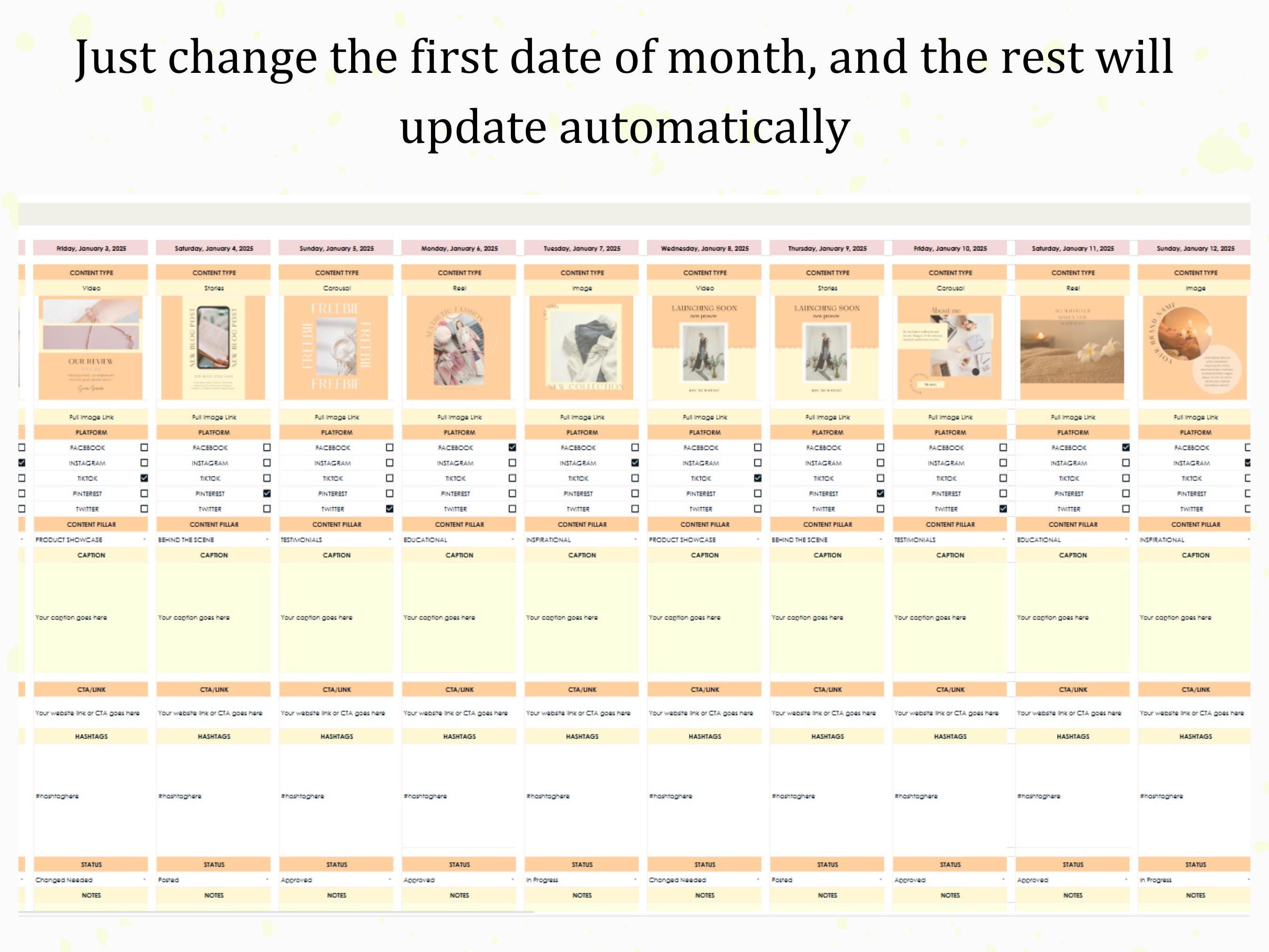 Social Media Content Calendar, Monthly Tracker, Followers Goals ...