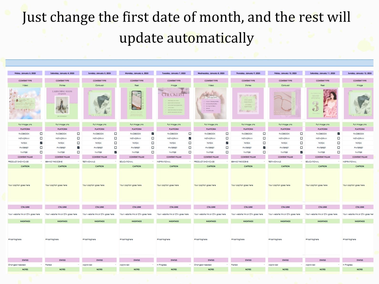 Social Media Content Calendar, Monthly Tracker, Followers Goals ...